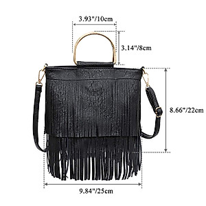 CHIC DIARY Women's Crossbody Bag Leather Tassel Shoulder Handbag Clutch Purse (Black)