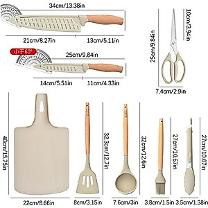 Kitchen Utensils Set-Cooking Utensils Set, 13-in-1 Kitchen Set with 8 Pieces Cooking Utensils+5 Pieces Knife Set with Block, Kitchen Utensils Non Stick and Heat Resistant Large Silicone Spatula, Khaki