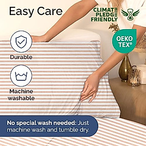 Twin Size 3 Piece Sheet Set - Extra Soft, Breathable & Cooling Sheets - Hotel Luxury Durable Bed Sheets for Women & Men - Deep Pockets, Easy-Fit & Wrinkle-Free Sheets - Blush Stripes Oeko-Tex Sheets