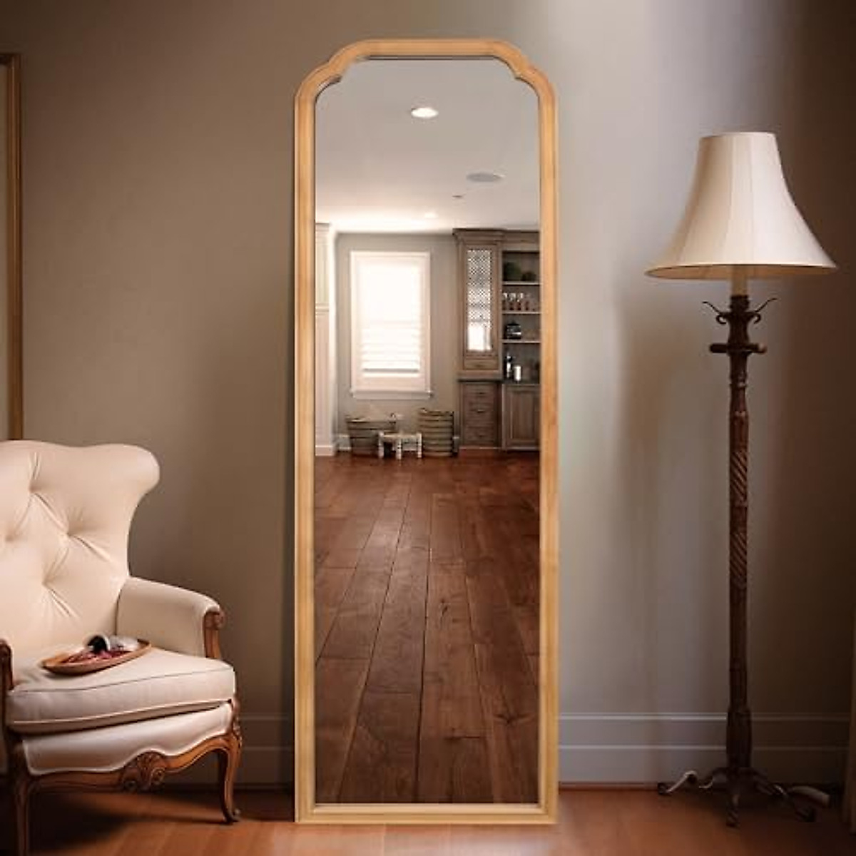 WallBeyond Full Length Mirror with Stand 65"x20", Rustic Wooden Frame Floor Mirror, Large Full Body Mirror for Bedroom, Leaning Against Wall (Naturl Solid Wood)