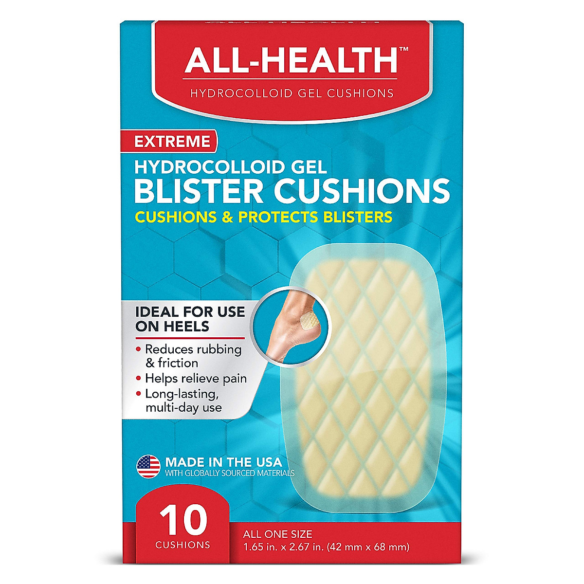 All Health Extreme Hydrocolloid Gel Blister Cushion Bandages, 1.65 in x 2.67 in, 10 ct | Long Lasting Protection Against Rubbing and Friction for Blisters