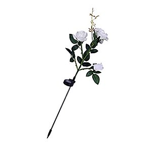 DOITOOL Decoration Lights Outdoor LED Garden Solar Flower Lights Rose Flower Lamp Stake Decorative Landscape Lights Ground Plug Light for Home Garden Lawn Way Party Decor White Outdoor Stakes