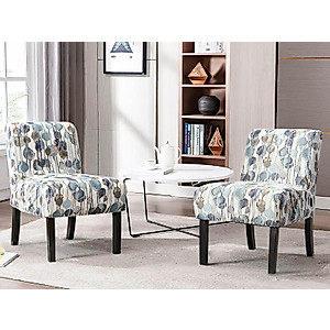 Altrobene Fabric Armless Accent Chairs Set of 2, Modern Slipper Side Chair with Washable Covers for Living Room Bedroom/Home Office, White/Blue/Floral