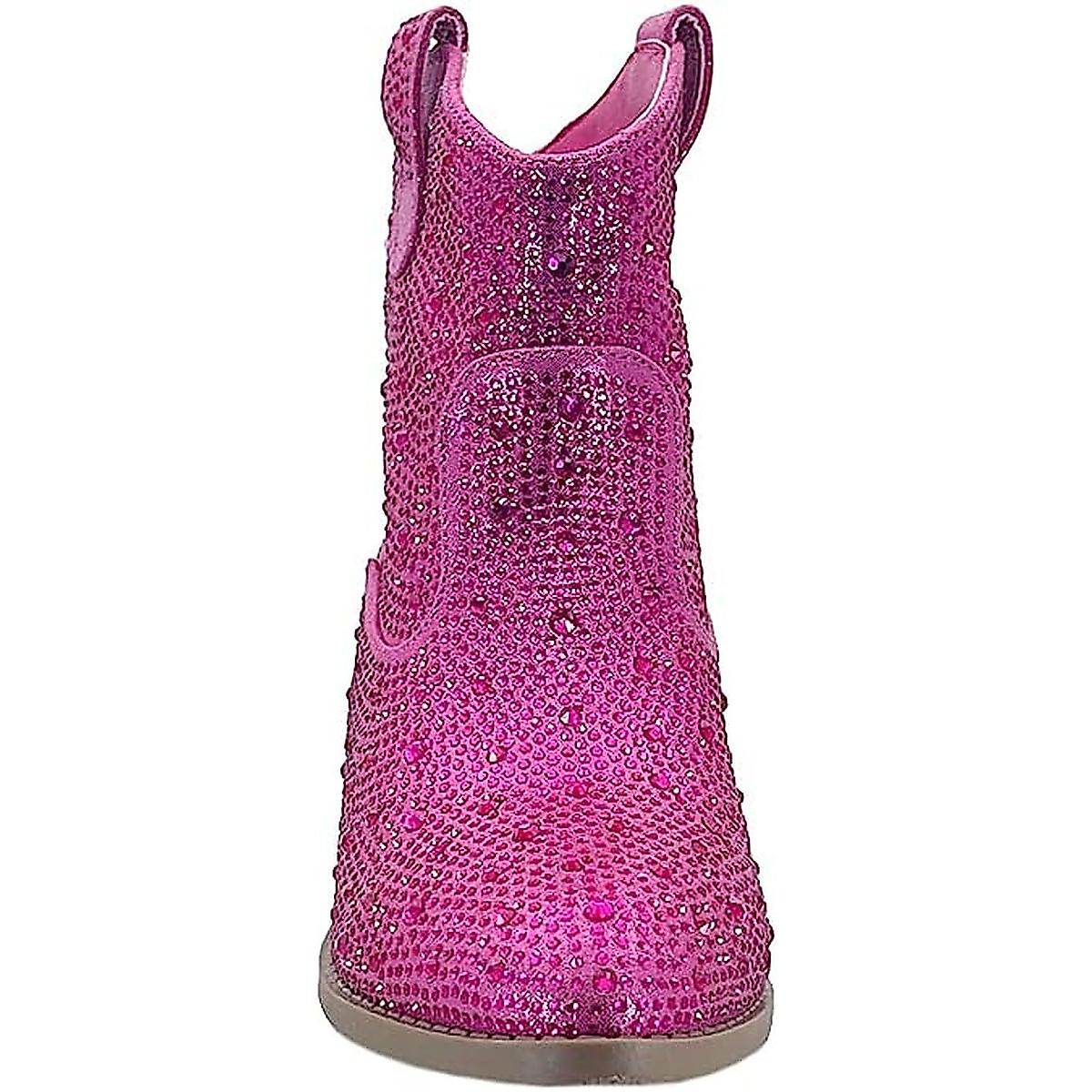 Forever Girls Rhinestone Cowboy Boots Kids Low Heel Dress Booties River-01K Fuchsia 2