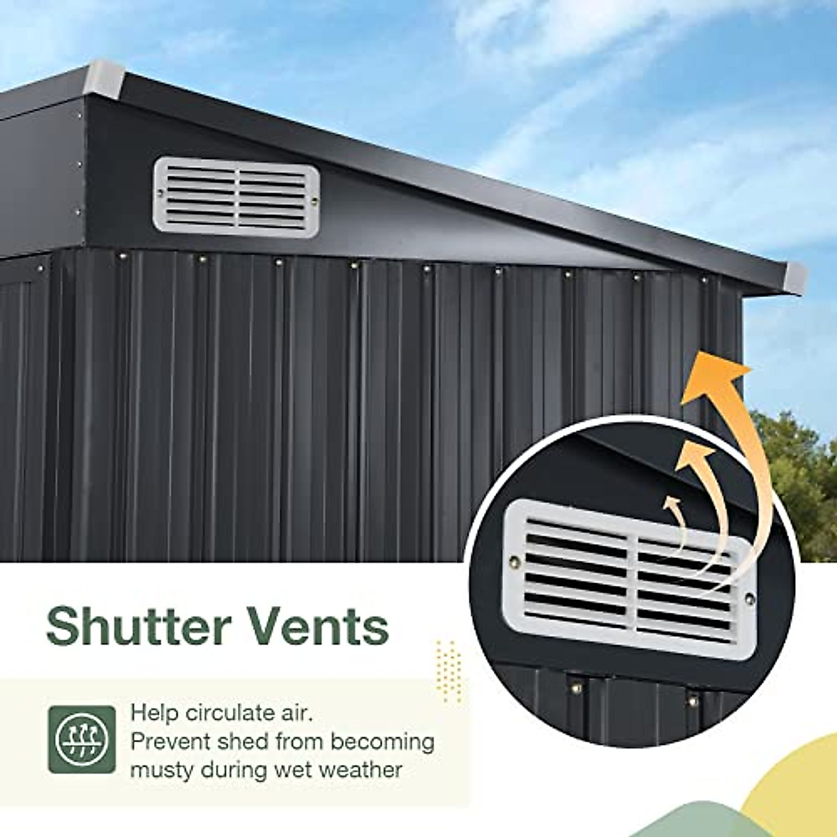 OC Orange-Casual 5 x 3 FT Storage Shed, Outdoor Galvanized Steel Shed, Outside Garden Tool Storage House with Lockable Door for Patio, Backyard, Lawn Mower, Black