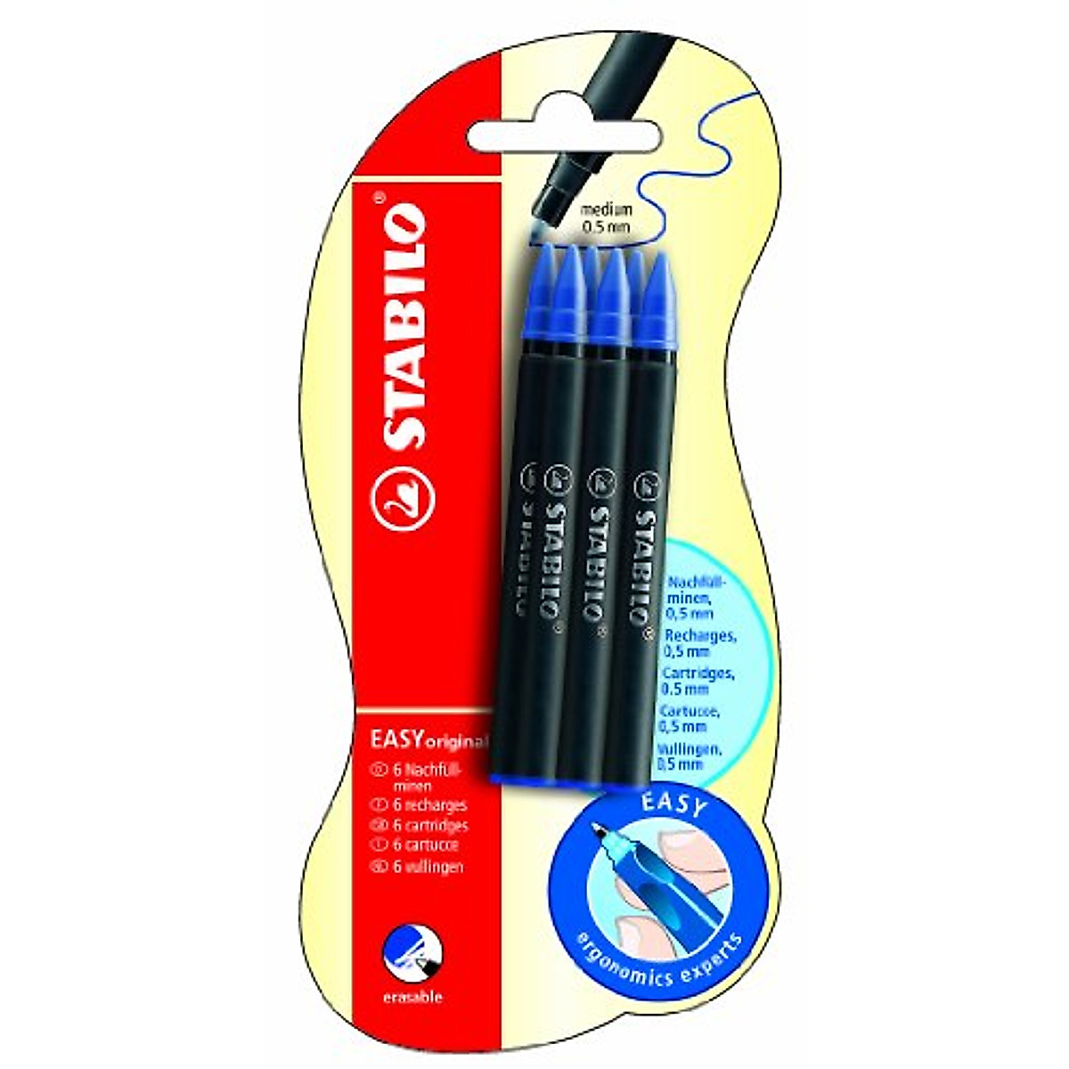 Pack of 6 Stabilo Easy Original Refill Ink Cartridges Blue Medium