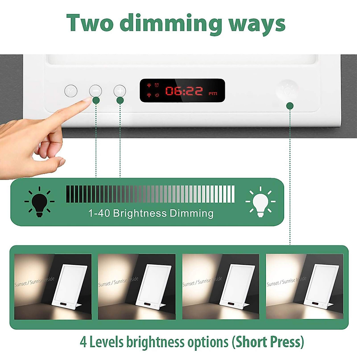Light Therapy Lamp UV-Free 12000 Lux with Sunrise Sunset Simulation, Wake-up Light with 40 Level Adjustable Brightness, 5 Timer Function, Full Spectrum LED Sunlight for Home Office
