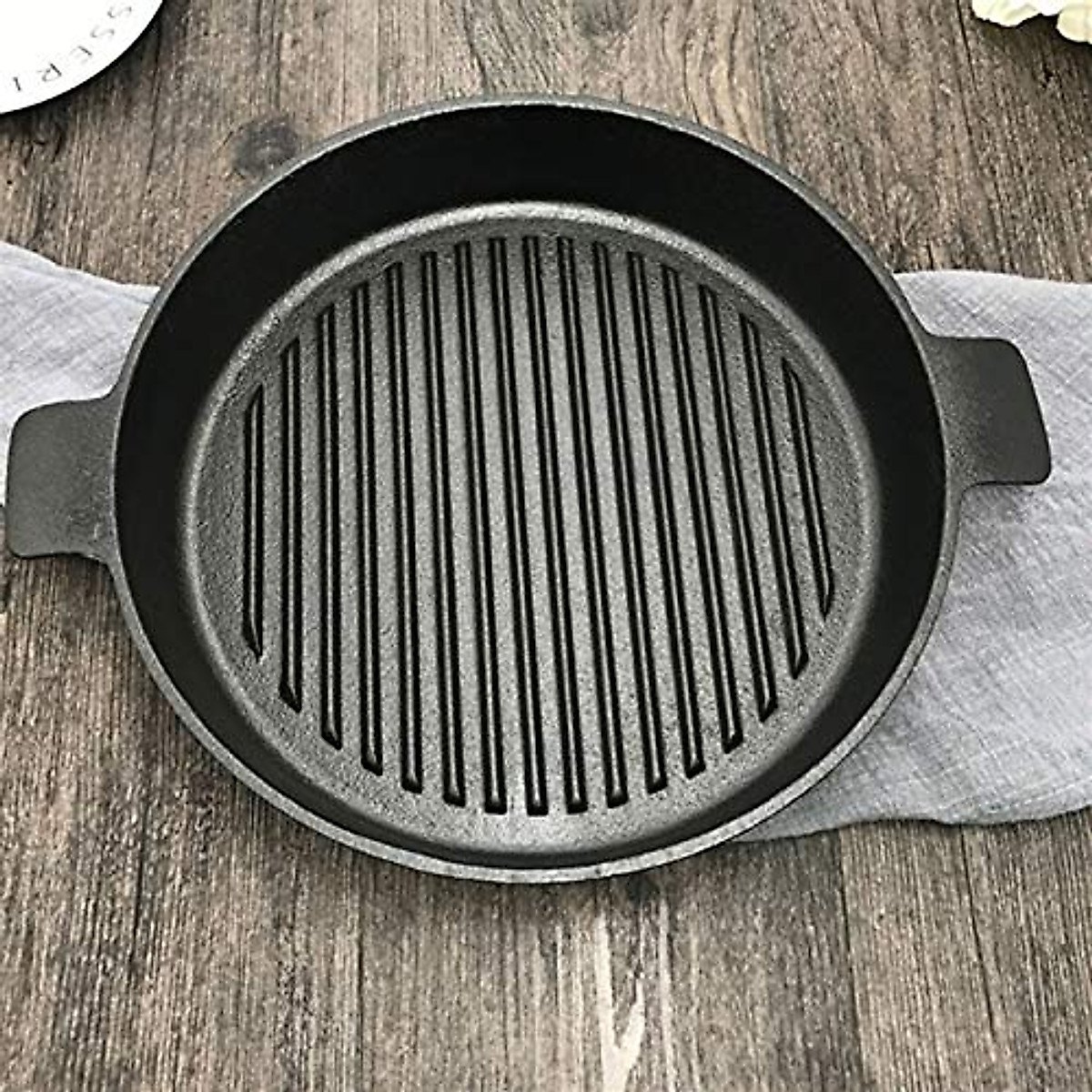 SDGH Thick Striped Cast Iron Frying Pans， Steak Grill Frying Pans Uncoated Non-Stick Grill Plate Cooking Roasting Pot