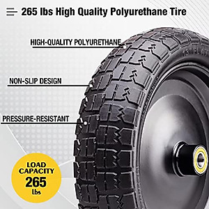 HIKYROKY 4.00-6 Flat Free Solid Polyurethane Tire and Wheel 1 Pc, 13 Inch PU Airless Tires Replacement with 5/8" Ball Bearings, Easy Fit for Lawn Garden Carts, Hand Trucks, Generators More, 1 Pack