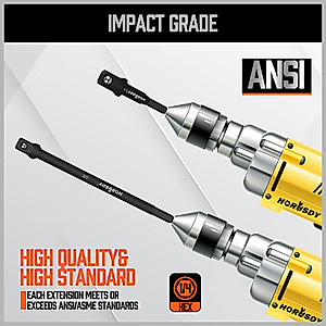 HORUSDY 6-Piece Impact Grade Power Drill Sockets Adapter Sets, 3-Inch and 6-Inch Hex Shank Impact Driver Socket Adapter, Socket to Drill Adapter 1/4" 3/8" 1/2" Impact Driver Adapter