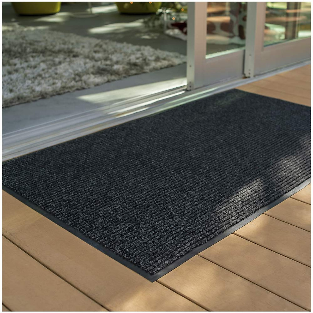 UNIMAT 3x5 (36"x60") Dual Ribbed Outdoor-Indoor Doormat with Waterproof Charcoal Rubber Backing - Stylish Welcome Mat, Perfect for Home, Office, and Kitchen Entrances