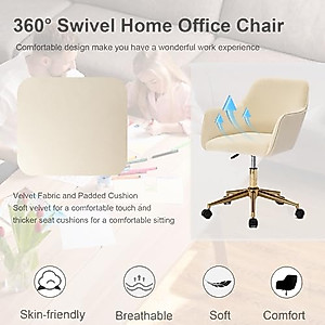 Yoluckea Modern Velvet Home Office Chair, Adjustable Swivel Office Chair for Living Room,Cute Desk Chair for Teen Girl,Upholstered Task Accent Chair Executive Vanity Chair Cream White