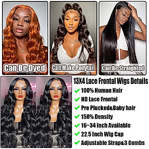 EpyIsm Body Wave Lace Front Wigs Human Hair 180% Density 13x4 HD Lace Frontal Wigs for Women Human Hair Lace Front Wigs 9A Glueless Wigs Human Hair Pre Plucked with Baby Hair Natural Color 24 Inch