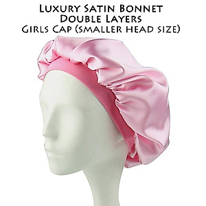 Sleep Cap for Kids Satin Hair Scarf Girls Night Head Wrap Floral Silk Nightcap Light Pink