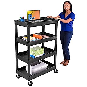 Stand Steady Tubstr 4 Shelf Utility Cart | Extra Tall Storage Cart & Rolling Tool Cart | Tub Shelf Utility Cart with Wheels for School, Garage, Office & Warehouse | Made in USA (35 x 18 x 50in/Black)