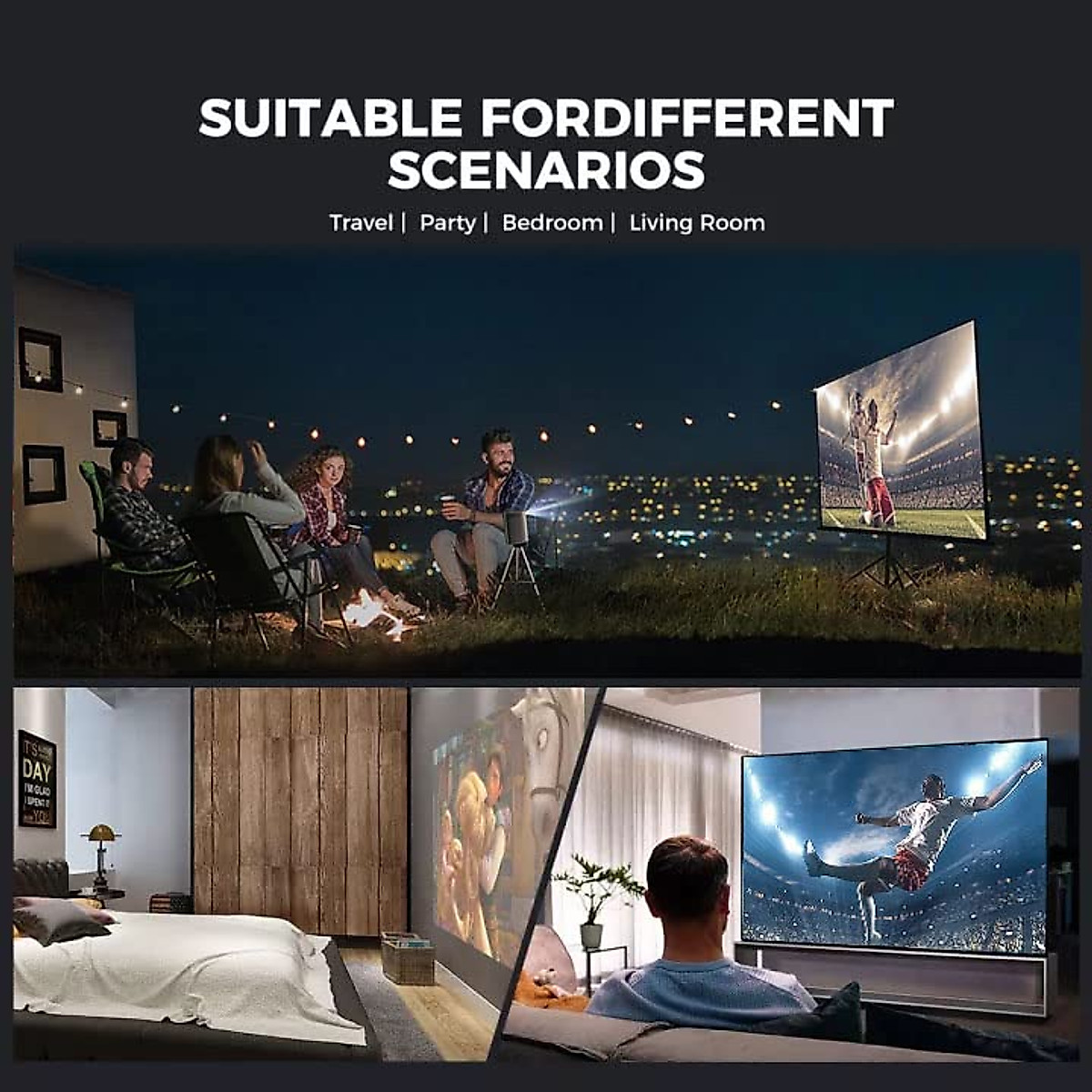 Mini Portable Projector, 30,000H Small Movie Projector for Outdoor Home Theater Use with Remote Control, Compatible with Full HD 1080P HDMI, VGA, USB, AV, Laptop, Smartphone