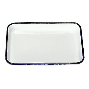 1PCS Handcrafted Vintage Tray White Enamel Home Cake Oven Baking Tray Square Retro Plates (16CMX22CMX3CM)