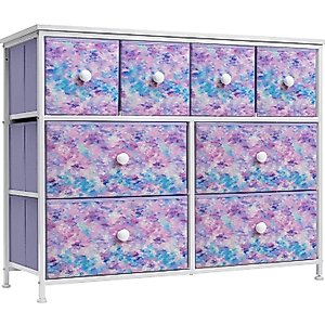Sorbus Fabric Dresser for Kids Bedroom - Chest of 8 Drawers, Storage Tower, Clothing Organizer, for Closet, for Playroom, for Nursery, Steel Frame, Fabric Bins - Knob Handle (Tie-dye Purple)