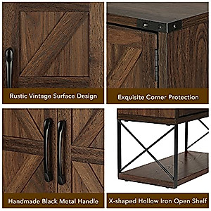 RUSTOWN Farmhouse Rustic Medicine Cabinet with Two Barn Door,Wood Wall Mounted Storage Cabinet with Adjustable Shelf and Towel Bar, 3-Tier Bathroom Cabinet for Bathroom, Living Room (Dark Walnut)