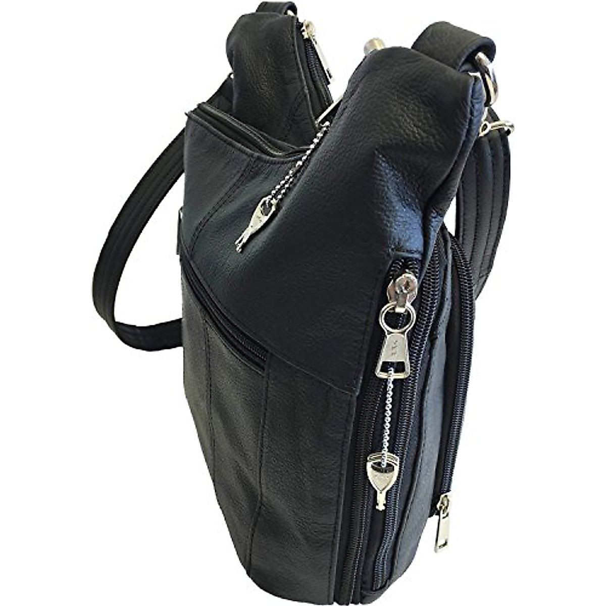 Roma Leathers Stylish Leather Locking Concealment Crossbody Purse, Black