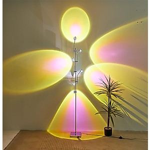 Kardleen Sunset Floor lamp 68in Modern Floor lamp for Living Room，LED Five Head Halo Projector Adjustable Chrome Floor Lamp， Mood Light Ambient Decor Lighting for Bedroom Corner Standing lamp