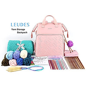 Knitting Bag Backpack,Leudes Yarn Storage Organizer Large Crochet Bag Tote Water Resistant Yarn Holder Case for Carrying Projects, Knitting Needles, Crochet Hooks and Other Accessories (Pink)