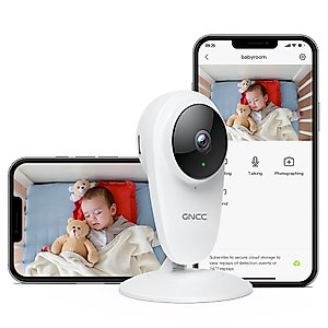 GNCC Baby Monitor with Camera and Night Vision, 1080P Baby Camera Monitor，Indoor Camera with Two Way Audio, 2.4G WiFi Smartphone Control, Motion/Sound Detection, SD&Cloud Storage, C1