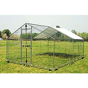 Large Metal Chicken Coop for 25 Chickens Walk in Poultry Cage Heavy Duty Spire Shaped Chicken Run House Outdoor Chicken Pen Wire Fence Enclosure for Yard with Waterproof & Anti-UV Cover 13x10x6.6Ft
