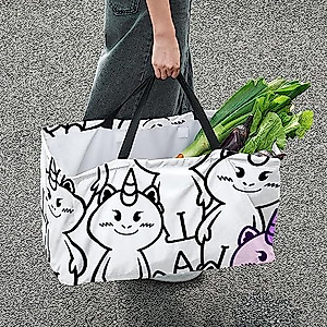 Cartoon Unicorn Full Print Large Capacity Laundry Organizer Tote Bag - Reusable and Foldable Oxford Cloth Shopping Bags