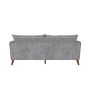 Novogratz Magnolia 3 Seater Sofa with Pillows, Pocket Coil Seating, Light Gray Velvet