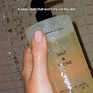 SALT & STONE Antioxidant-Rich Body Wash - Santal & Vetiver | Cleanse, Nourish & Soften Skin with Niacinamide & Hyaluronic Acid | Free From Parabens, Sulfates & Phthalates (15.2 fl oz)