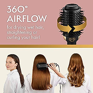 Professional Blowout Hair Dryer Brush, Black Gold Dryer and Volumizer, Hot Air Brush for Women, 75MM Oval Shape