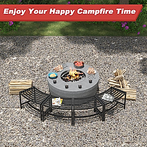 Mingyall Metal Curved Fire Pit Bench Set of 4, Outdoor Fire Pit Seating, Coated Black Metal Outside Bench, Steel Backless Fire Pit Bench for Garden, Patio, Porch, Backyard