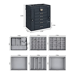 V-LAFUY Large Jewelry Organizer Box Black Jewelry Box, Large Jewelry Organizers Jewelry Boxes for Women to Storage Earrings Rings Necklaces Bracelets, Best Gift for Valentine's Day, Black