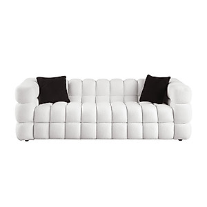 kevinplus 84'' White Sofa Couch Cloud Boucle Sofa Couch Chesterfield Sofa Couch for Living Room, Modern 3-Seat Upholstered Sectional Sofa Couch for Apartment Bedroom Dorm Office, Medium-Soft