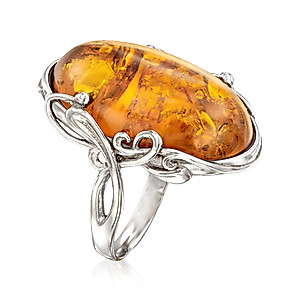 Ross-Simons Orange Amber Ring in Sterling Silver. Size 9