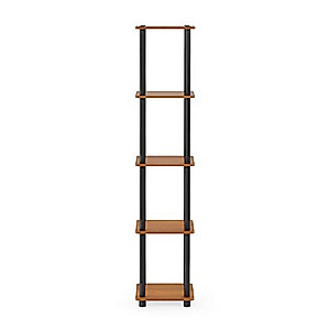 Furinno (99557LC/BK Turn-N-Tube 4-Tier Multipurpose Shelf Display Rack - Light Cherry/Black & Turn-N-Tube 5-Tier Corner Square Rack Display Shelf, Round, Light Cherry/Black