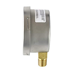 CARBO Instruments Diaphragm Low Pressure Capsule Gauge, 2-1/2" Dial, 0-35 oz/0-60in H2O Range, 1/4" NPT Lower Mount, Stainless Steel Case, Brass Internals, Adjustable, Dual Scale 35 oz/60 inH2O (IWC)