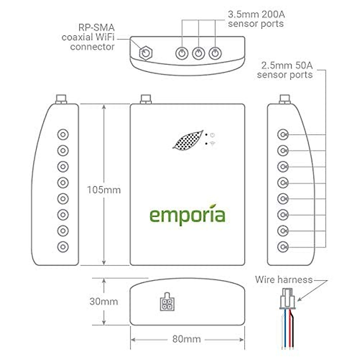 3-Phase Emporia Smart Commercial Energy Monitor | Real Time Electricity Monitor/Meter | Solar/Net Metering | Conserve Energy and Get Peace of Mind (Monitor with 8 50A Sensors)
