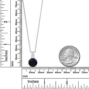 Gem Stone King 3.14 Cttw Black Onyx and White Topaz Pendant Necklace For Women In 925 Sterling Silver | Gemstone December Birthstone | Round 10MM | With 18 Inch Chain