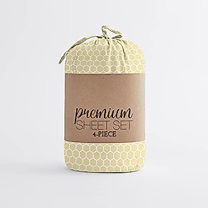 ienjoy Home 4 Piece Honeycomb Patterned Home Collection Premium Ultra Soft Bed Sheet Set, Queen, Yellow