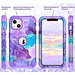 Hocase for iPhone 13 Case, with 2pcs Screen Protectors and 1pc Camera Protector, Shockproof Heavy Duty Soft Silicone Rubber+Hard PC Hybrid Protective Case for iPhone 13 (6.1") 2021 - Purple Meets Blue
