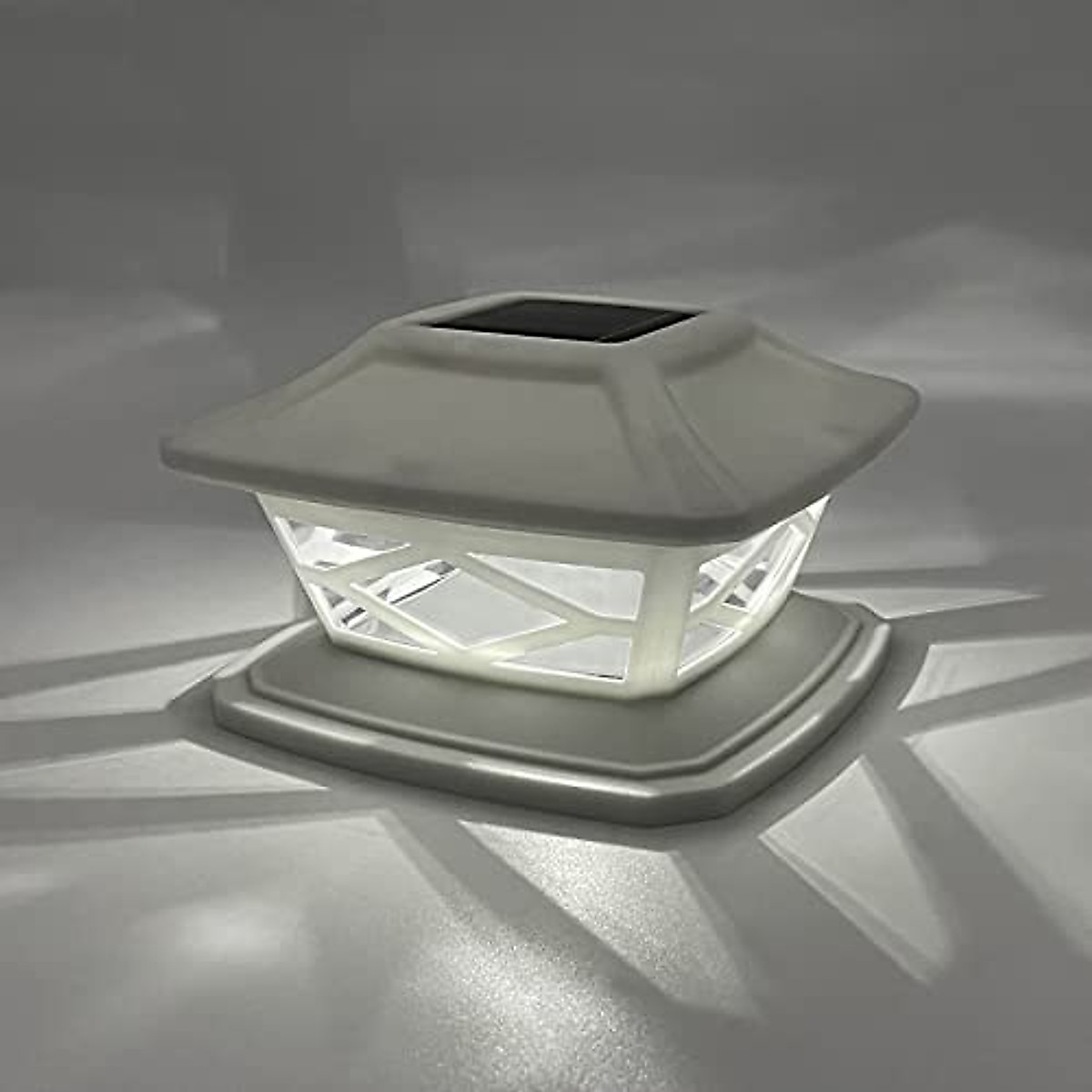 JOHOO Fence Post Cap Solar Lights, 2 PK Cool White LEDs Outdoor Deck Lamp Fits 4x4 5x5 6x6 Wooden Posts Waterproof for Deck, Patio, Garden, Yard Decoration