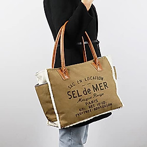 Lamyba Sel De Mer Canvas HandBag Upcycled Canvas Leather Tote Bag,Small
