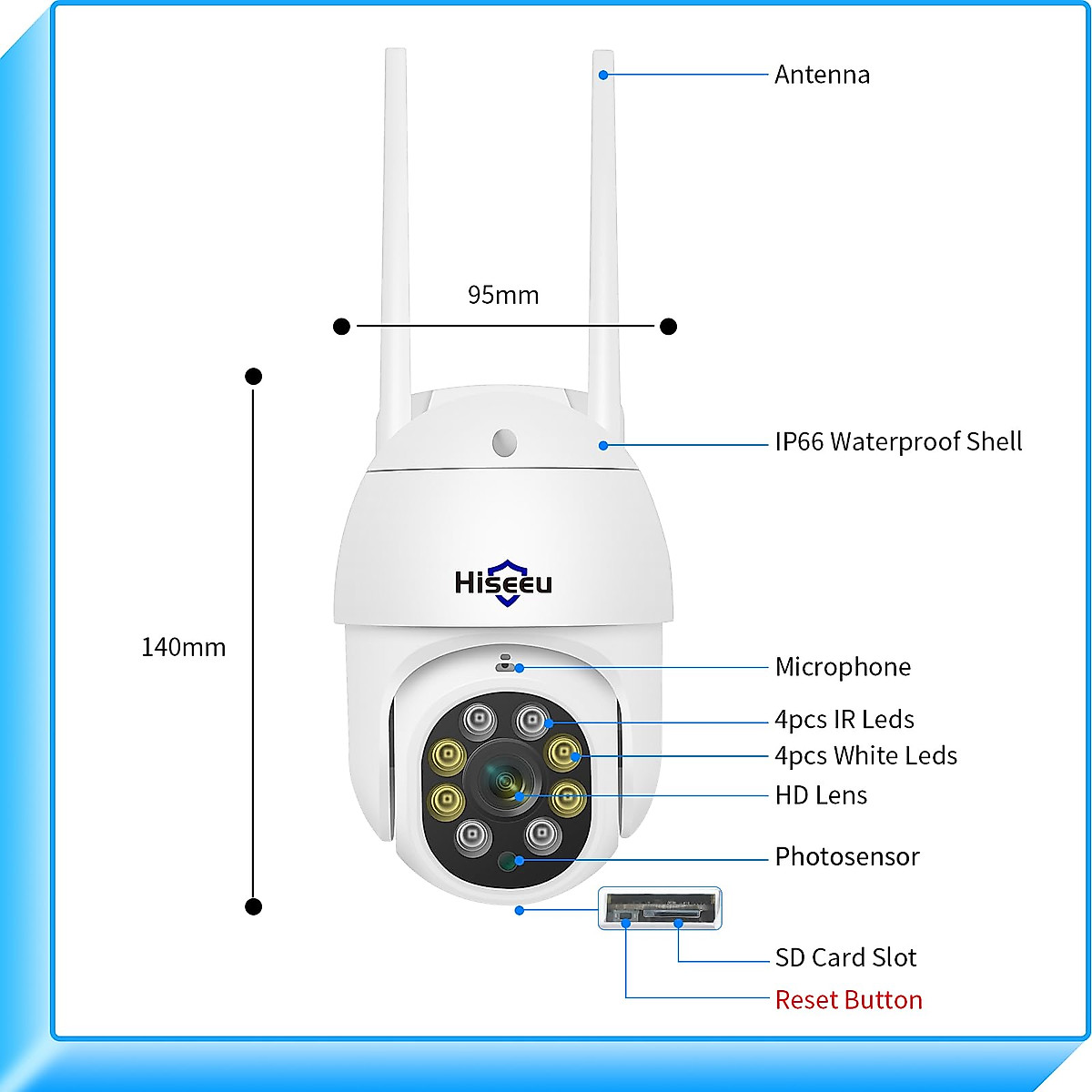 Hiseeu 2K 3MP PTZ Security Camera Outdoor,WiFi Camera, Auto Tracking&Light Alarm Floodlight & Color Night Vision,360° View,Two-Way Audio, Motion Detection,Compatible Wireless Camera System