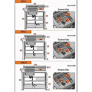 Free Standing Commercial Restaurant Kitchen Sink,Commercial/Industrial Sink,Stainless Steel Utility Sink w/Faucet, Stainless Steel 1 Compartment Utility Sink ( Color : Hot and cold , Size : LEFT_80*50