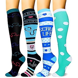 HLTPRO 4 Pairs Compression Socks for Women & Men - Best Support for Medical, Circulation, Nurses, Running, Travel