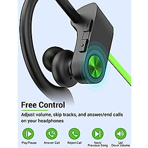 Stiive Bluetooth Headphones, Wireless Sports Earbuds IPX7 Waterproof with Mic, Stereo Sweatproof in-Ear Earphones, Noise Cancelling Headsets for Gym Running Workout, 15 Hours Playtime - GreenBlack