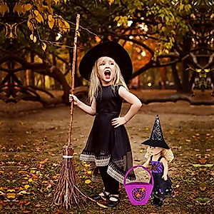 Halloween 18 Inch Doll Clothes and Accessories Halloween Doll Costumes Outfits Spider Theme with Dress, Shoes, Spider Trick or Treat Bag and Witch Hat for 18 Inch Doll Halloween Costumes