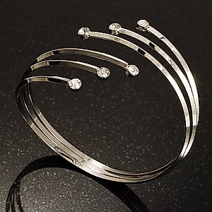 Avalaya Silver Tone Crystal Armlet Bangle - Adjustable
